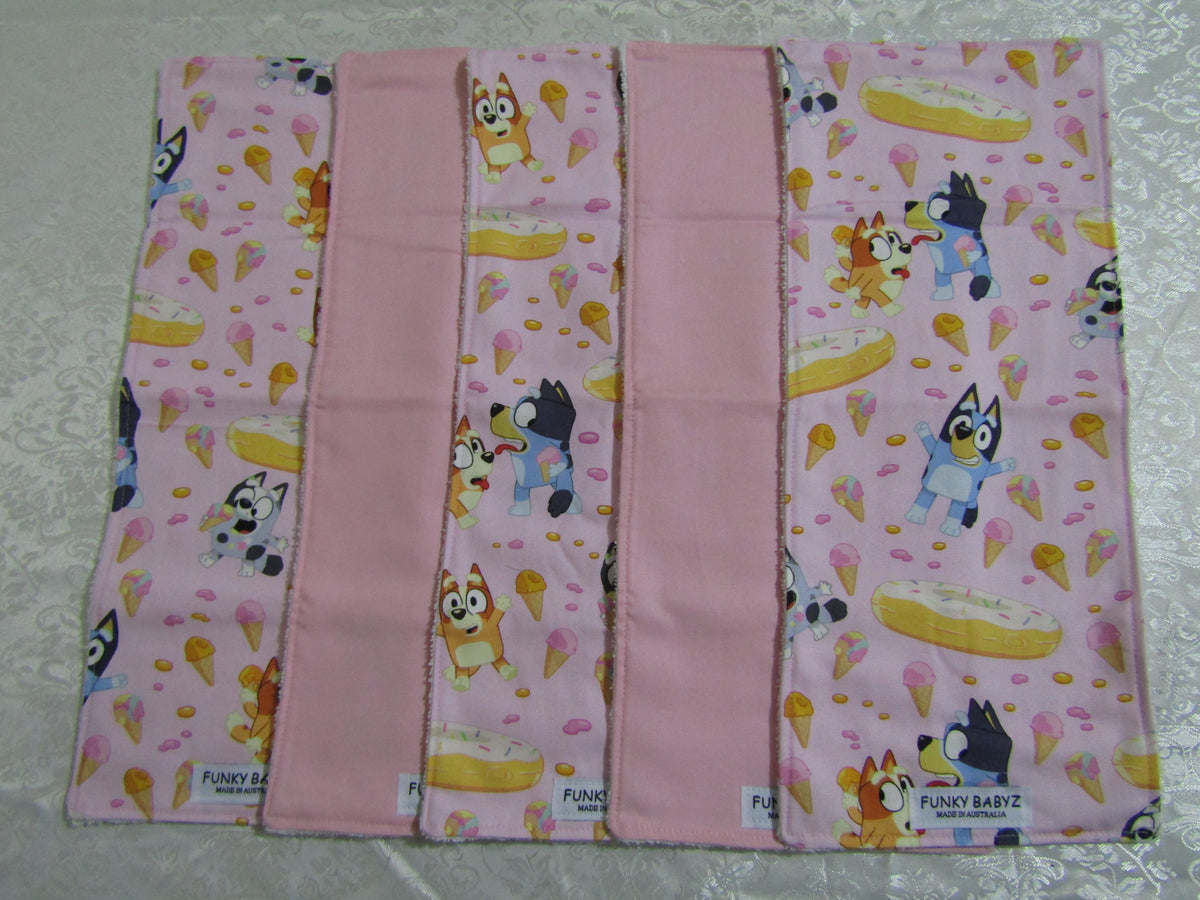 Burp cloth pack of 5-Bluey,ice cream shop. – Funky Babyz